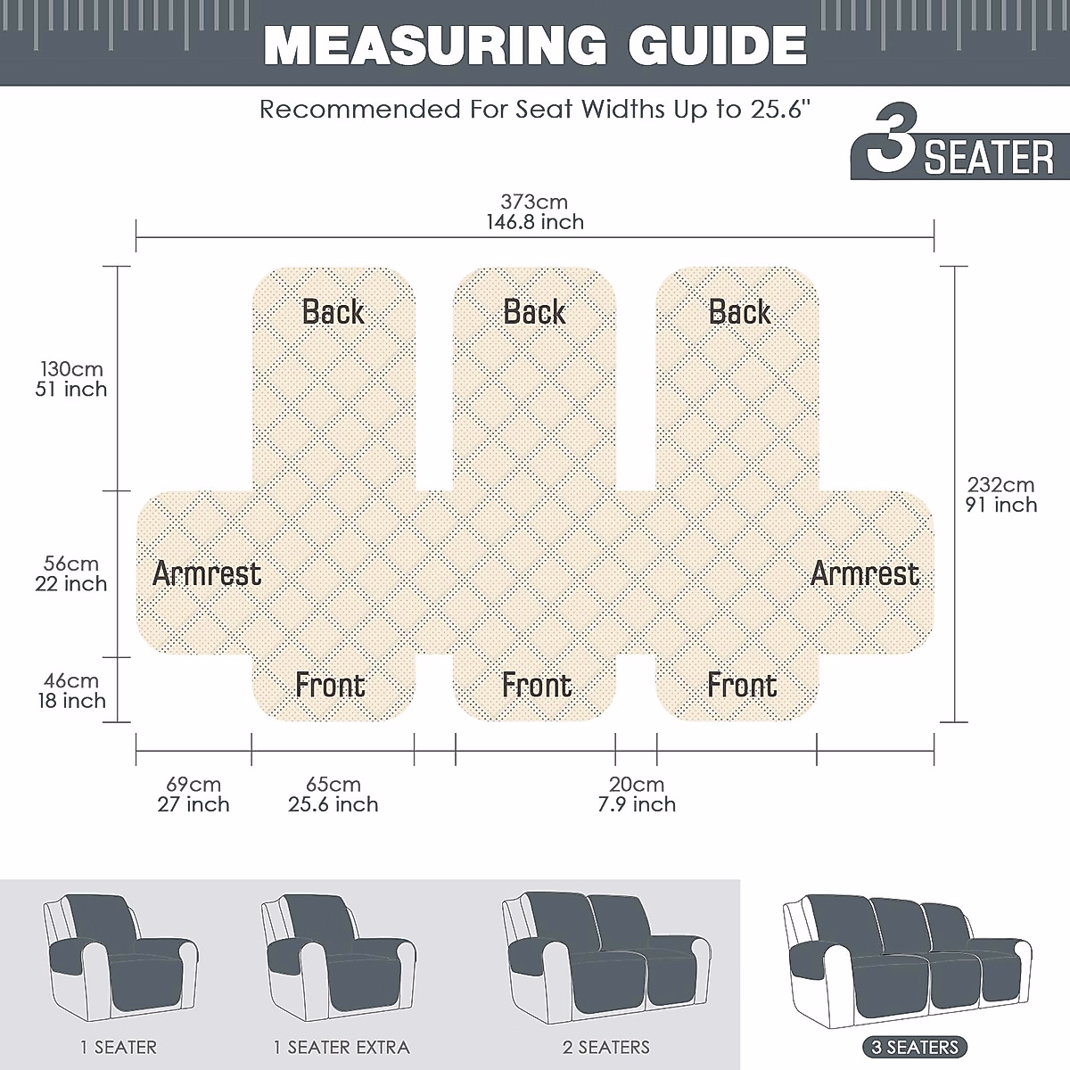 TAOCOCO Anti-Slip Recliner Sofa Cover Couch Covers for Leather Recliner Sofa, Pet Cover for Recliner Sofa, Washable Reclining Furniture Protector with Elastic Straps(3 Seater, Dark Grey)