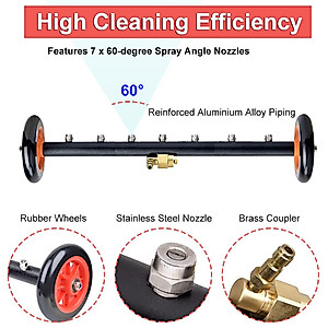 Undercarriage Pressure Washer Attachment,Dual-Function Water Broom Undercarriage Pressure Washer Surface Cleaner, 24 inch 4000 PSI Power Washer Underbody Car Washer with 7 Nozzles and 3 Extension Wand