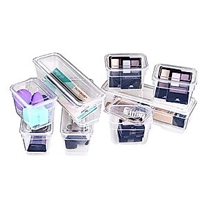 AB Designs Mixed Bin Pack, [4] Long & [4] Small Home Organizer Storage Boxes with Lids, Clear
