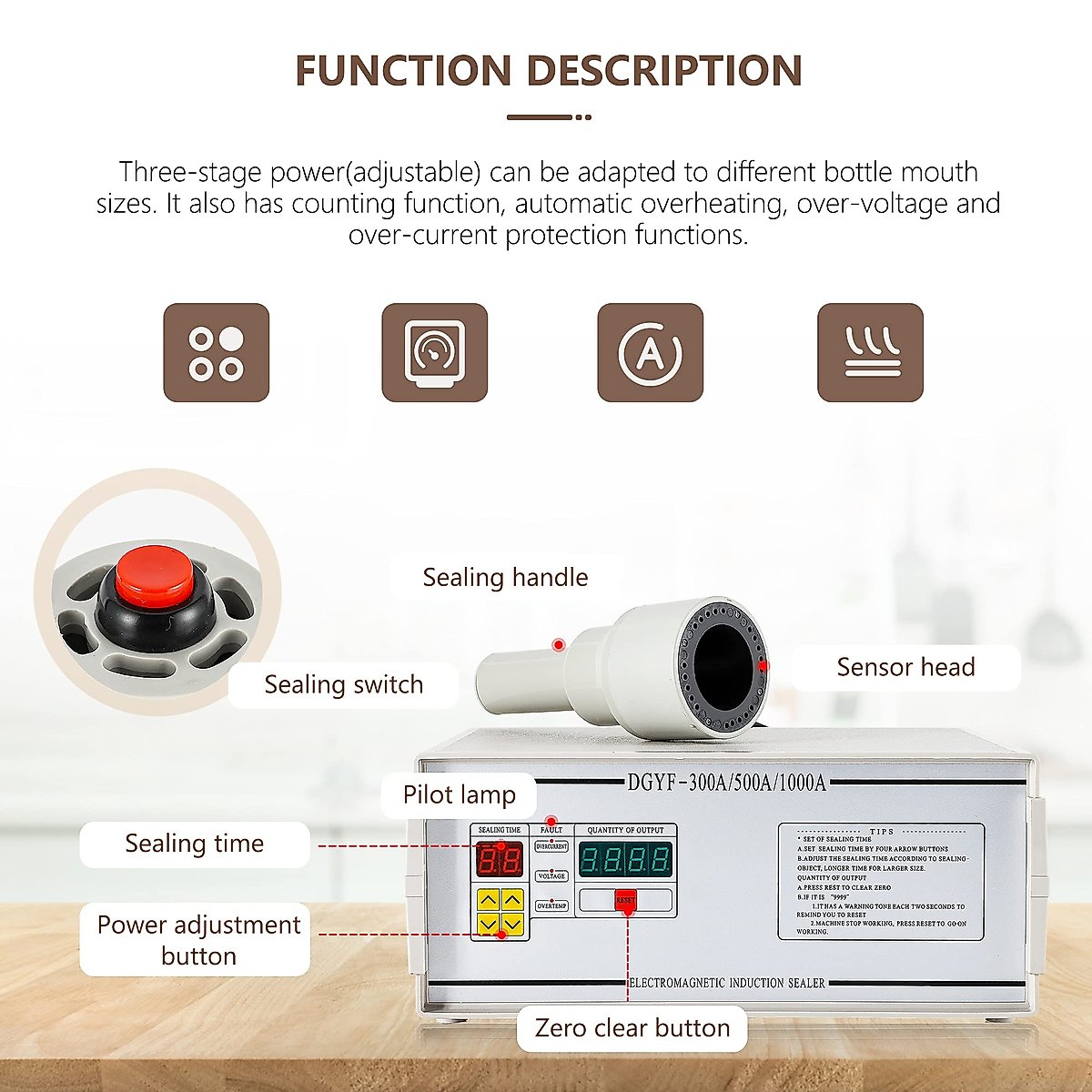 NEWTRY Induction Bottle Cap Sealer 10-50mm Handheld Heat Sealing Machine with Counting Function for Plastic Glass Bottles of Flat and Pointed Cap (110V)