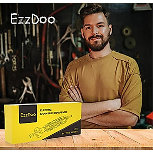EzzDoo Electric Chainsaw Sharpener Kit with TITANIUM-PLATED Diamond Bits - High-Speed Chain saw Sharpener Tool and 4 Sizes High Hardness Sharpening Wheels For All Chainsaw Chains