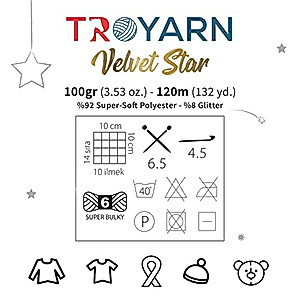Troyarn Velvet Star Silvery Glitter Chenille Baby Blanket Yarn Amigurumi Yarn for Crocheting and Knitting Super Bulky 100 gr (120 yds) (10408 - Red)