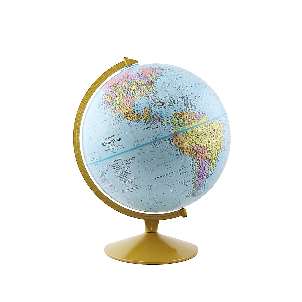 Replogle Explorer World Blue Ocean Globe, Desktop, 12" diameter, Up-to-Date Cartography, Raised Relief, Educational, perfect for Students of all ages