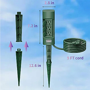 K KASONIC Outdoor Power Stake, Kasonic 6-Outlet 9 ft Extension Cord Power Strip, Double Sided with Weatherproof Safety Flip Covers, ETL Certified Multi-Outlets (Outdoor)