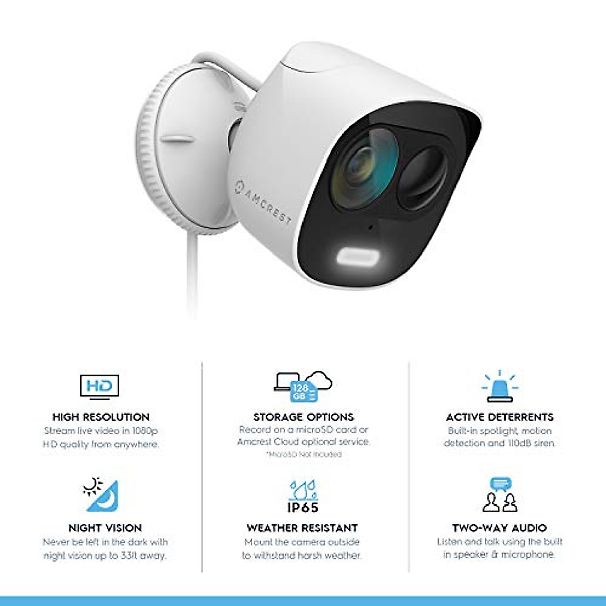 Amcrest SmartHome 1080p WiFi Outdoor Security Camera with Spotlight, Built-in Siren Alarm, Strobe Light, Two-Way Audio, Night Vision, 133° View, IP65 Weatherproof, MicroSD & Smart Cloud Storage, ADC2W