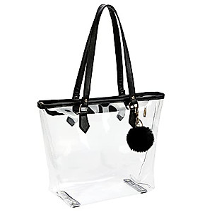 Large Clear Bag Transparent Shoulder Handbag with Black Plush Pendant(Black 2)