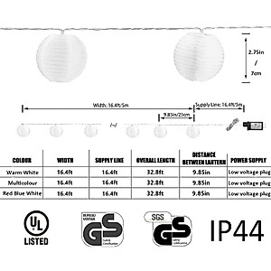 gresonic Lantern String Lights 20 LEDs 15 Feet,Waterproof Indoor Outdoor Nylon Hanging Lights Plug in for Wedding Decorations Patio Porch Window Decor(Warm White)