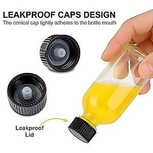 4oz Clear Glass Bottle with Poly Cone Cap, Boston Round Sample Glass Bottle for Potion, Juice, Ginger Shots, Oils, Whiskey, Liquids-48 Labels, 5 Funnels, 5 Droppers, 1 Brush&Chalk Marker-Pack of 42