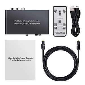 LiNKFOR DAC Converter 192kHz Digital to Analog Audio Converter 3 Optical SPDIF Toslink + 1 Coaxial Switch to Analog Stereo L/R RCA 3.5mm Audio Adapter Support Volume Control/Mute/Power ON or OFF by