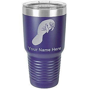 LaserGram 30oz Vacuum Insulated Tumbler Mug, Manatee, Personalized Engraving Included (Dark Purple)