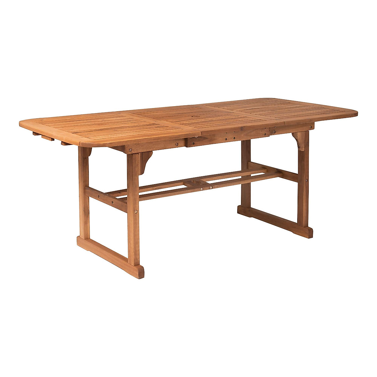 Walker Edison Maui Modern Solid Acacia Wood Slatted Patio Dining Table, 78 Inch, Brown