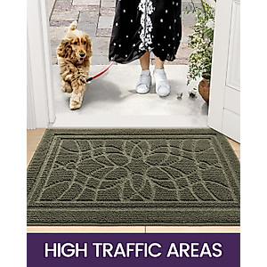 DEXI Front Door Mat for Home Entrance, 24x36 Non-Slip Absorbent Floor Mats Low-Profile Washable Doormat for Entryway, Garage, Patio, Green