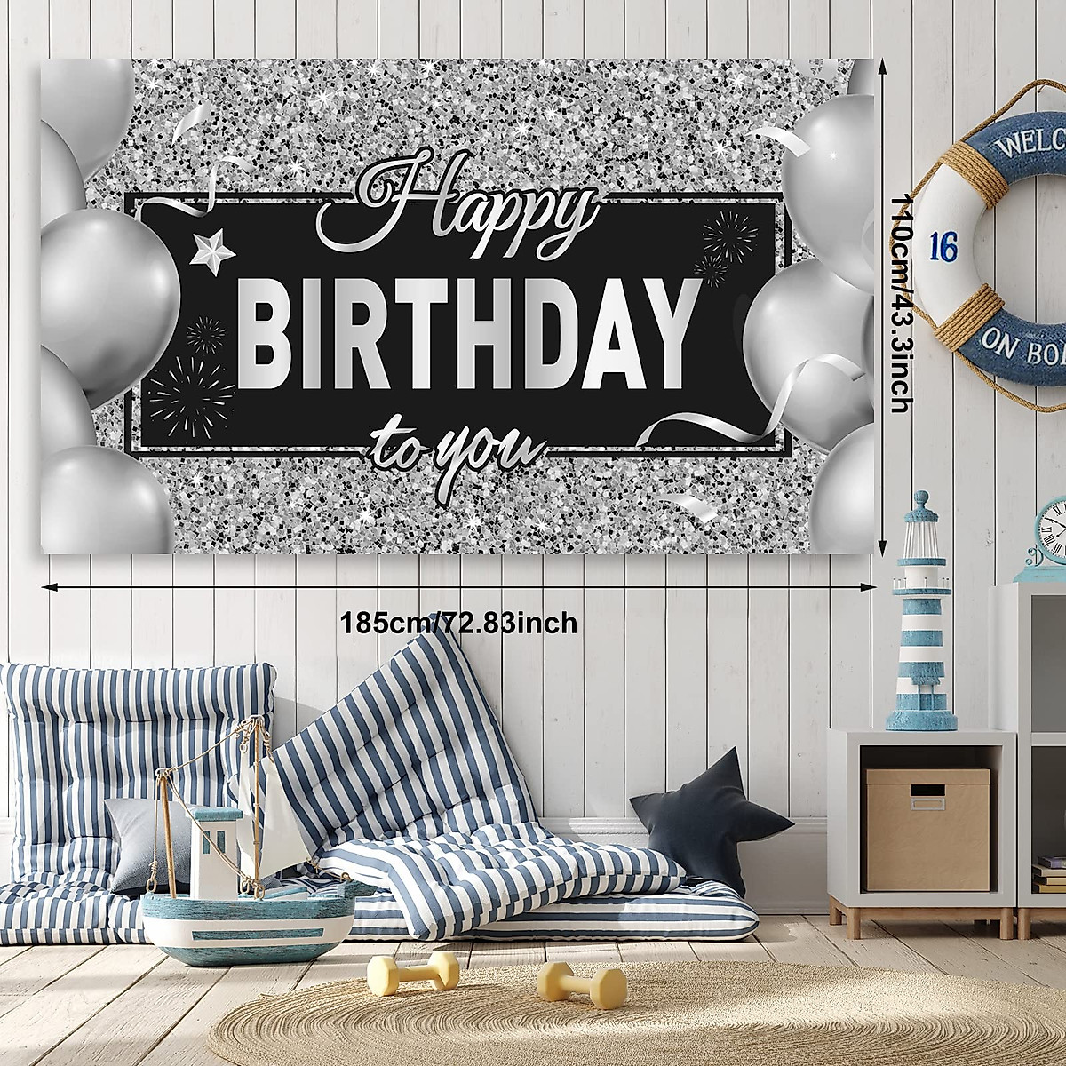 Birthday Party Decorations Confetti Balloons Kit Happy Birthday Photography Backdrop Banner Tablecloths for Boys Girls Men Women Birthday Party Supplies Decor (Black and Silver)