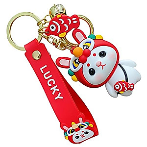Operitacx 4pcs Fortune Ornaments Shaped Wear-resistant Fengshui Zodiac Gift Cartoon Bag Key Rabbit Ornament Hanging Bunny Pendant Charms Dance Chinese Keychain Awake Kawaii Keys Animal