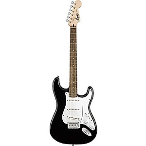 Fender Squier Stratocaster - Black Bundle with Frontman 10G Amplifier, Gig Bag, Instrument Cable, Strap, Picks, Fender Play Online Lessons, Instructional Book, and Instructional DVD