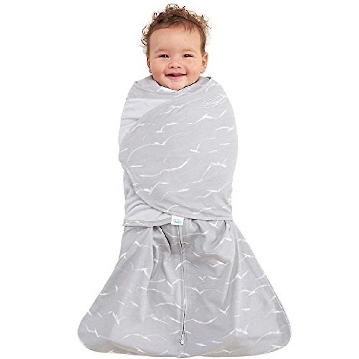 HALO 100% Cotton Sleepsack Swaddle, 3-Way Adjustable Wearable Blanket, TOG 1.5, Grey Birds, Small, 3-6 Months