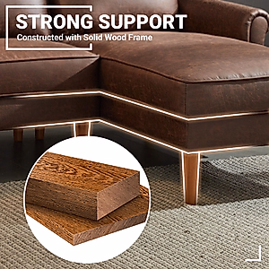 XIZZI L Shaped Living Room Couch,81.4" Mid Century Modern Sectional Sofa with Right Chaise,Suede Fabric 3-Seater Comfy Cushion with Solid Wood Frame and for Apartment,Dark Brown