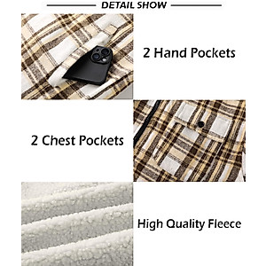 SCODI Men's Flannel Shirt Jacket Fleece Sherpa Lined Plaid Jackets Coat Full Zip Up Hoodie Winter Outwear Khaki X-Large