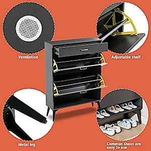 ME2 Shoe Cabinet for Entryway with 1 Slide Drawer & 2 Flip Drawers, Freestanding Shoe Rack Storage Organizer (Grey)