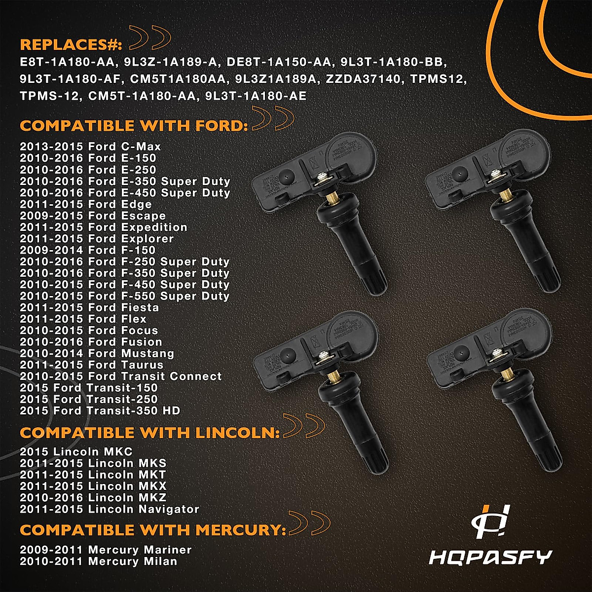TPMS Sensor Tire Pressure Sensor 315MHz 4PCS Compatible with Ford F250 F350 F450 Focus| Lincoln MKS Mercury Milan & More Replaces# DE8T-1A180-AA, 9L3Z-1A189-A, CM5T-1A180-AA