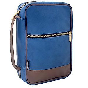 Bible Cover Bag, Blue Jean Pattern Bible Bag with Handle, Pockets and Zipper for Standard and Large Size Study Bible Case 10.2" X 2.7" X 7.5"