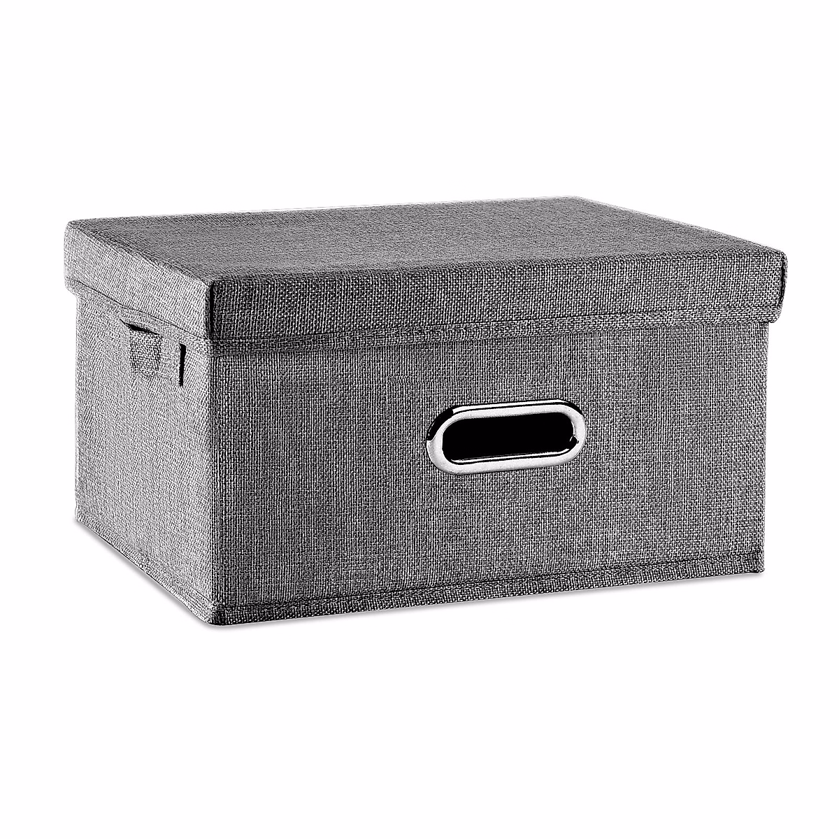 HONGKERNE Linen Fabric Storage Bin with Lid[1-Pack] Foldable Storage Box Organizer Storage Basket with Lid Closet Storage Bins for Clothes Storage Containers for Bedroom Office Home (Gray, Small)