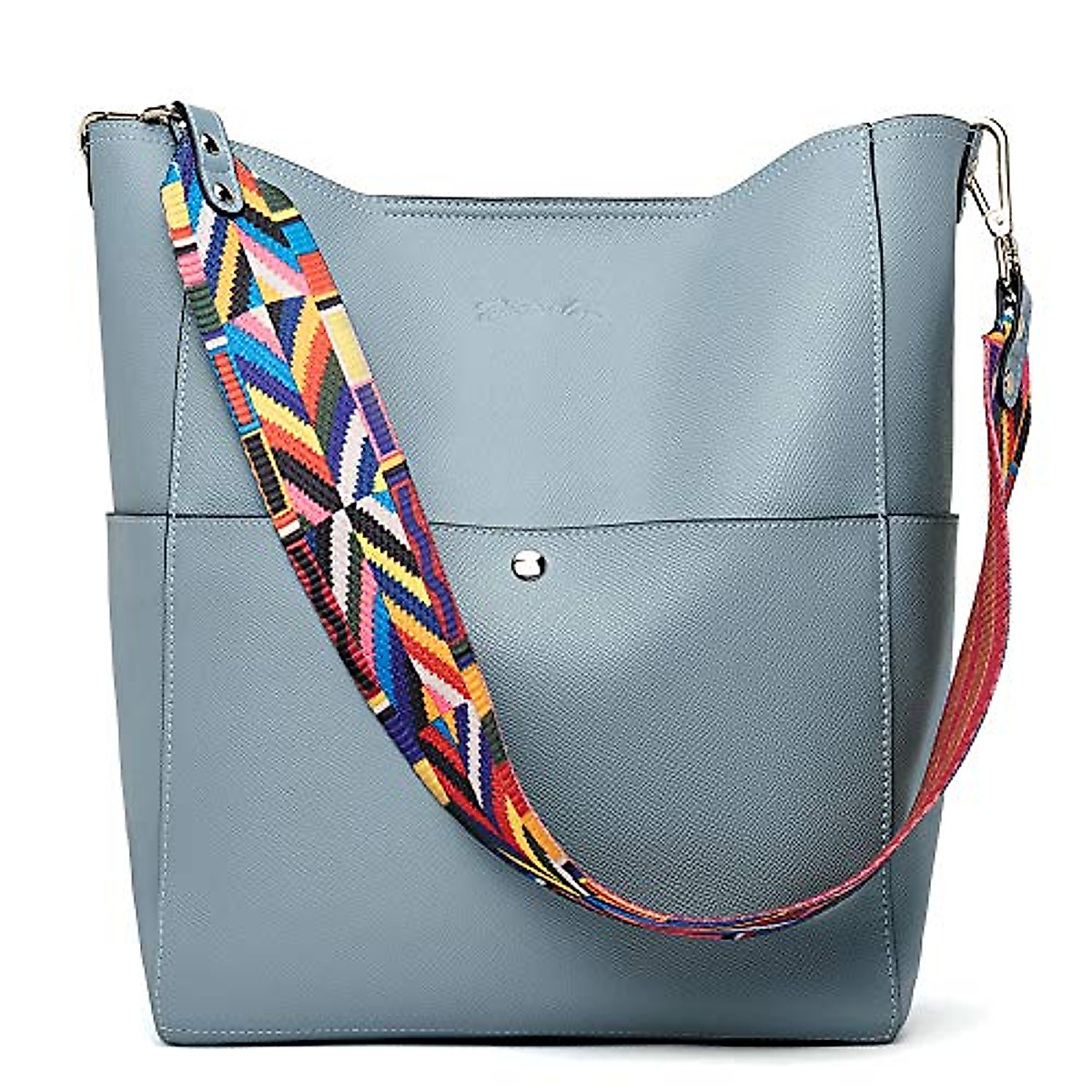 BOSTANTEN Women Leather Wallet RFID Blocking Small Bifold Bundled with Handbags Tote Purses Shoulder Bucket Bags Blue