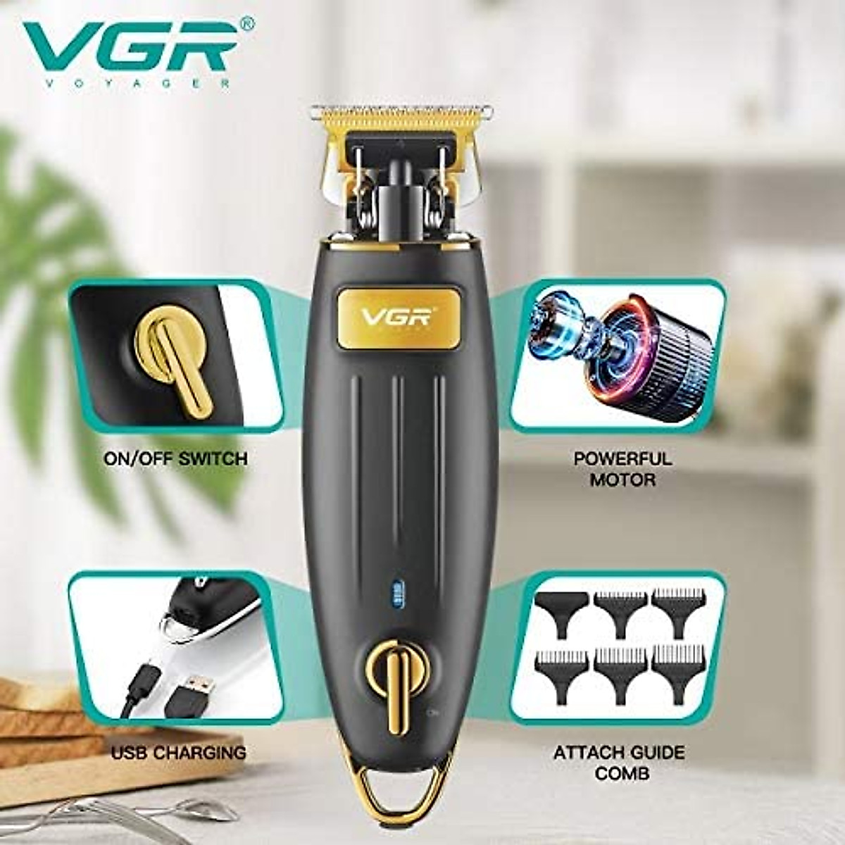 VGR- Hair Clippers for Men- Professional Clippers for Barbers- Hair Cutting Kit- Cordless Hair Clippers- USB Charging- Model V-192