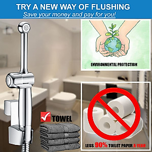 SonTiy Handheld Bidet Sprayer for Toilet, Brass Hand Held Bidet Attachment Jet Spray for Toilet with Backflow Preventer, Adjustable Water Pressure Control Cloth Diaper Sprayer, All Metal Bidet Shower