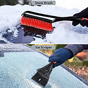 FOVAL 27" Snow Brush with Wider Ice Scraper (4.73" Width)(2 Pack), Snow Removal Car Brush with Comfortable Foam Grip for Cars, Trucks, SUVs, Windshield (Heavy Duty ABS, PVC Brush)(Red)