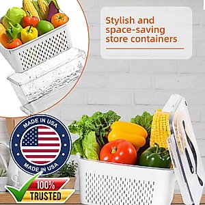 10 PCS Fruit Storage Containers for Fridge with Removable Colander, All-In-One Vegetable Berry Storage Containers for Washing, Draining, Freshness, the Largest Size with Handles