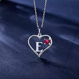 Arbach’s Icy Jewelry - Sterling Silver Box Chain Personalized Birthstone Pendant Statement Necklace - Heart & Letter (E)