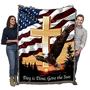 Pure Country Weavers Day is Done Gone The Sun Blanket Cross Eagle Flag - Sympathy Bereavement Gift Tapestry Throw Woven from Cotton - Made in The USA (72x54)