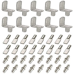 60 Pcs Shelf Bracket Pegs Stainless Steel Shelf Pins Support Shelf Peg Pin Supports, 3 Styles Nickel Plated.