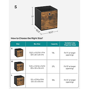 SONGMICS Storage Cubes, Set of 6 Storage Bins with Handles, Foldable Oxford Fabric and Non-Woven Fabric Storage Boxes, 10.2x10.2x11 Inches, Fit Cube Storage Unit, Rustic Brown and Black URFB126B01