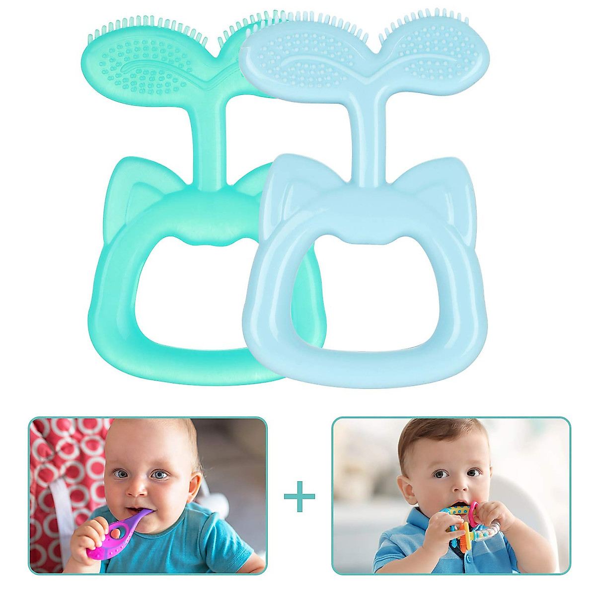 BumbleBee Baby Teething Toys Silicone Teethers with Bristles for Cleaning Babies’ Teeth and Gums, Helpful to Teething Pain, Jelly Blue and Green
