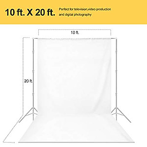 Julius Studio 10 ft. x 20 ft. Large Heavy Duty White Backdrop, Pure White Seamless Background, A+ Grade High Density > Standard, Synthetic Long Life Screen Fabric for Photo Video Studio, JSAG198