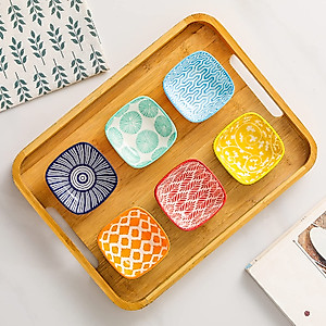 KitchenTour 3 Oz Soy Sauce Dishes Ceramic Dip Bowls Set, Porcelain Dipping Sauce Bowls Side Dish Bowl for Seasoning, Ketchup, Soy, BBQ, Set of 6, Square