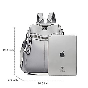 Maxoner Small Leather Women Backpack Purse for Women Fashion Convertible Bookbag, Shoulder Handbag Travel Bag Satchel Rucksack Ladies Sling Bag (Faux Leather Light Grey)