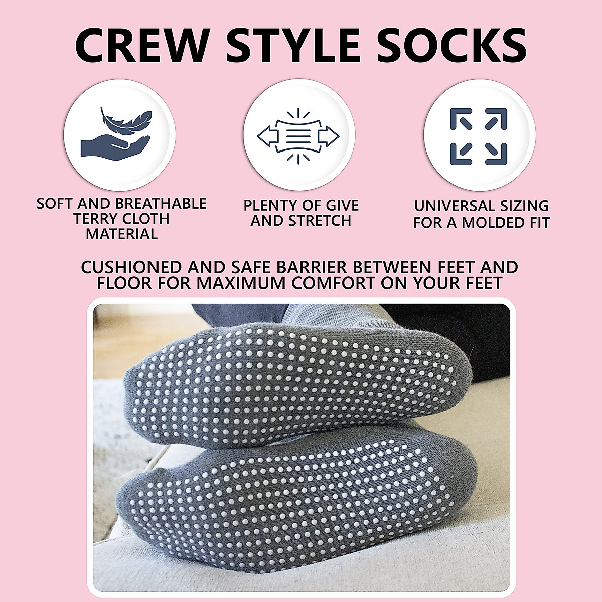 Own It OT 2 Pairs Non Slip Yoga Socks with Grips for Pilates, Yoga Athletic Socks for Barre Ballet, Barefoot, Workout Socks, Hospital Anti Skid Socks for Women and Men (Gray)