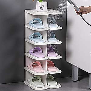 TXALWIQ 6-Tier Narrow Shoe Organizer, Adjustable Cubby Shoe Rack for Closet, Free Standing Shoe Slot Tower for Entrance, Stackable Space-Saving Shoe Storage Shelf for Entryway, White
