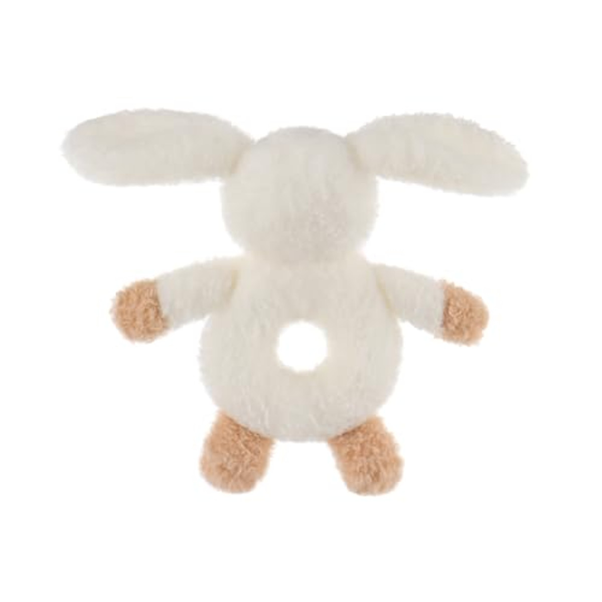 Apricot Lamb Baby Bunny Rabbit Soft Rattle Toy, Plush Stuffed Animal for Newborn Soft Over 0 Months 6 Inches, White (brown hands and feet)
