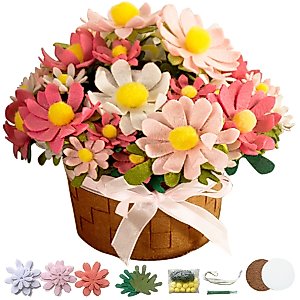 BAZIMA DIY Felt Flower Art Craft Kit, DIY Felt Daisy Pot Bonsai Kit, 33 Daisies,Floral Gifts,Beginner Craft Kit,Arrange Pre-Cut Felt Flowers and Foliage