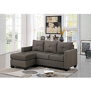 Homelegance Phelps 78" x 58" Fabric Reversible Chaise Sofa, Grayish Brown