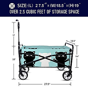 Collapsible Wagon Cart Black White cat icon Set Cute Kawaii Cartoon Character Funny Kitten Foldable Utility Wagon Large Capacity Garden Cart with Push Bar for Beach Camp Outdoor Shopping