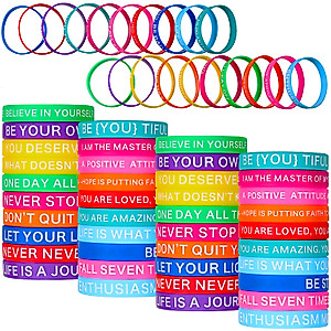 60 Pieces Motivational Quote Rubber Wristbands Colored Inspirational Silicone Bracelets Stretch Unisex Wristbands for Women Men Gifts, 20 Styles