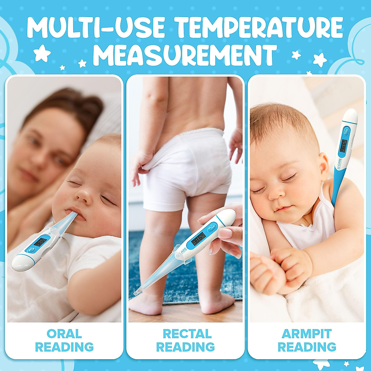 JJ CARE Oral Thermometer with LCD Display, Calibrated Oral Thermometer for Babies and Adults, 10 Seconds Fast Reading Oral Digital Thermometer for Fever with 10 Disposable Covers