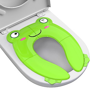 Portable Potty Seat for Toddler Travel - Foldable Non-Slip Potty Training Toilet Seat Cover for Boys Girls, Baby Kids with Drawstring Bag (Green Frog)
