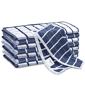 Urban Villa Dish Cloths Terry Cotton Pack of 6, Highly Absorbent Quick Drying Super Soft Premium Dish Towels for Kitchen with Hanging Loop Hand &amp; Tea Towels - 12x12 Inch, (Blue &amp; White, Checks)