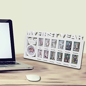 MICKYU My First Year Newborn Keepsake Frame 12 Months Milestone Photo Frames Mothers Day Accessory Baby Shower Gifts Nursery Décor (White)